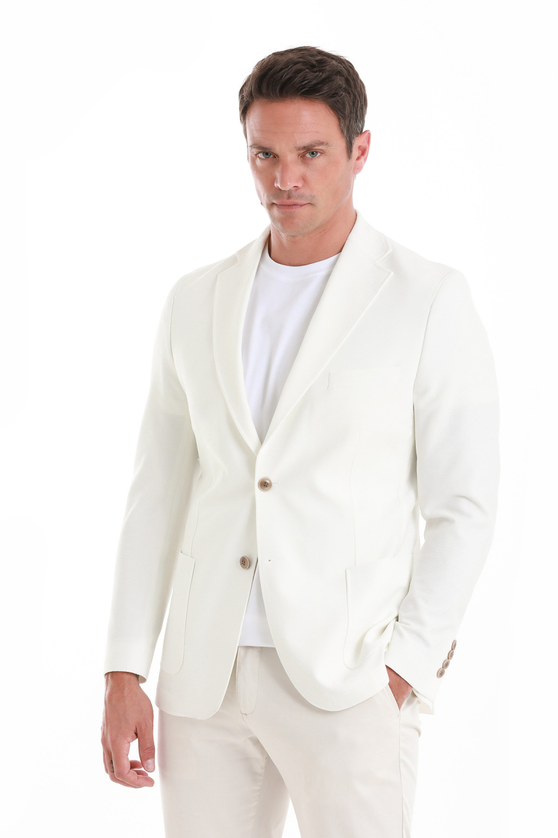 Ekru Slim Fit Mono Yaka Casual Ceket | HTML 14162124C001