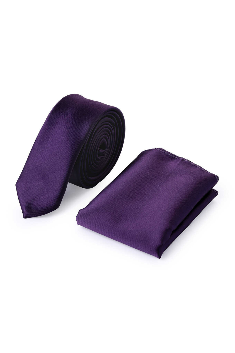Mor Saten Kravat Mendil Set | Hatem Saykı 26182023C001