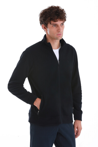 Siyah Regular Fit Tam Fermuarlı Polar Sweatshirt | HATEMOĞLU 3522ETC0B015