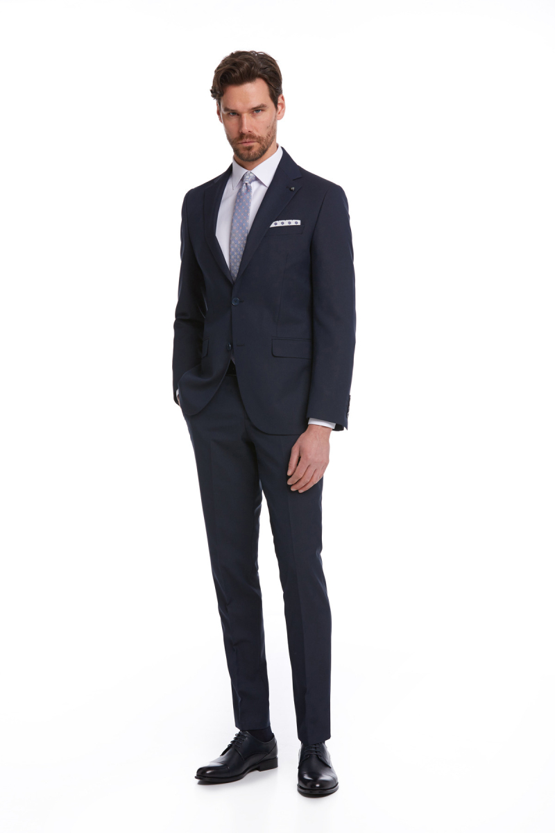 Lacivert Slim Fit Desenli Mono Yaka Takım Elbise | HATEMOĞLU 33202021A046