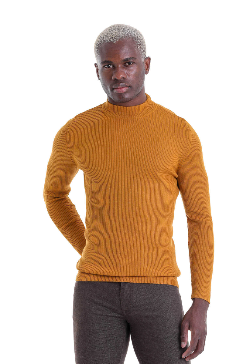 Safran Slim Fit Fitilli Yarım Balıkçı Yaka Yünlü Kazak | Hatemoğlu ...