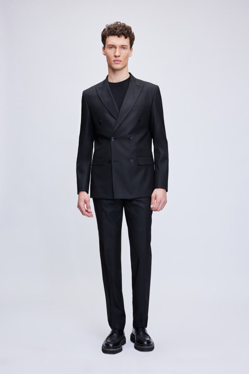 Siyah Regular Fit Kruvaze Klasik Takım Elbise | Hatemoğlu 33181024T011