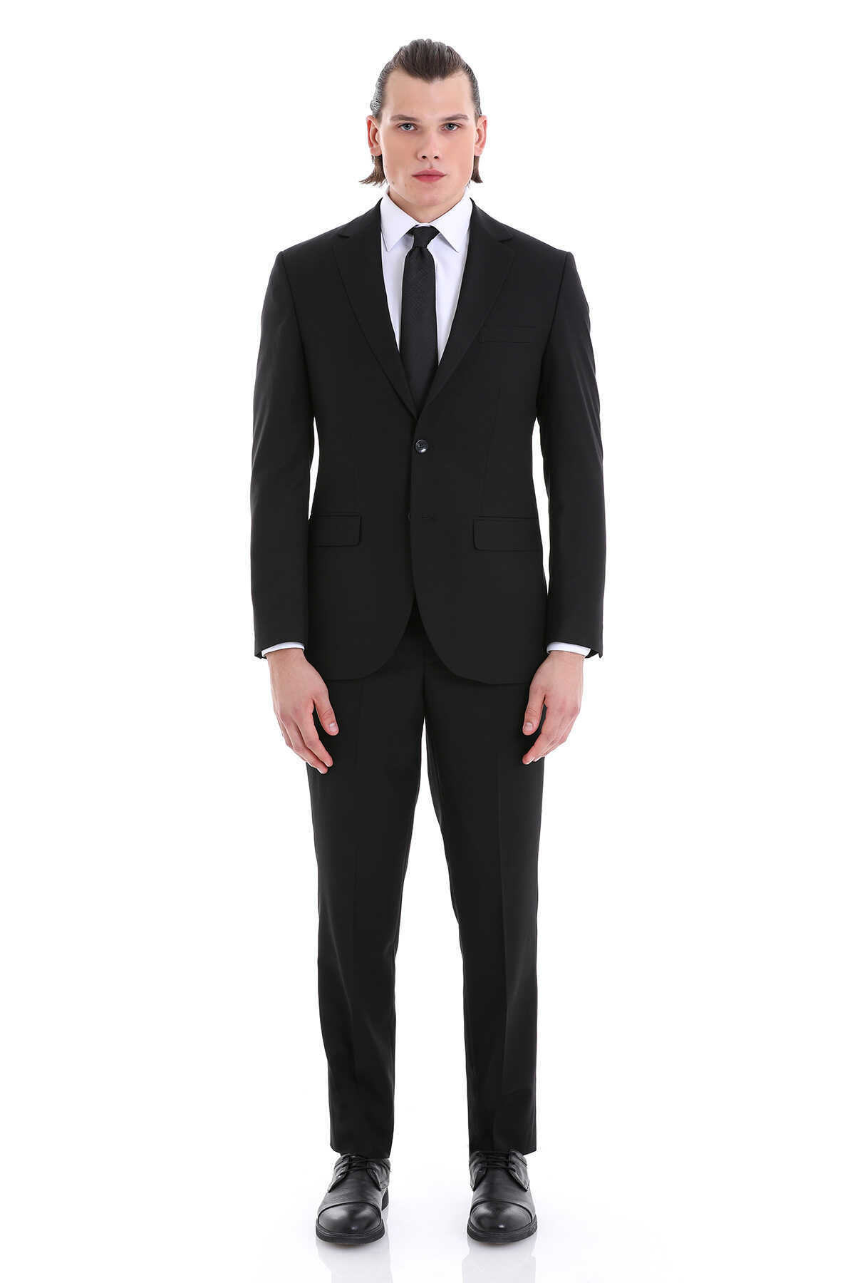 Siyah Slim Fit Mono Yaka Klasik Takım Elbise | Hatemoğlu 33202024T018