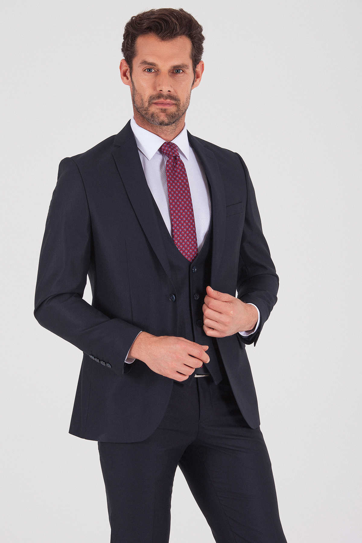 Lacivert Slim Fit Yelekli Takım Elbise | Hatemoğlu