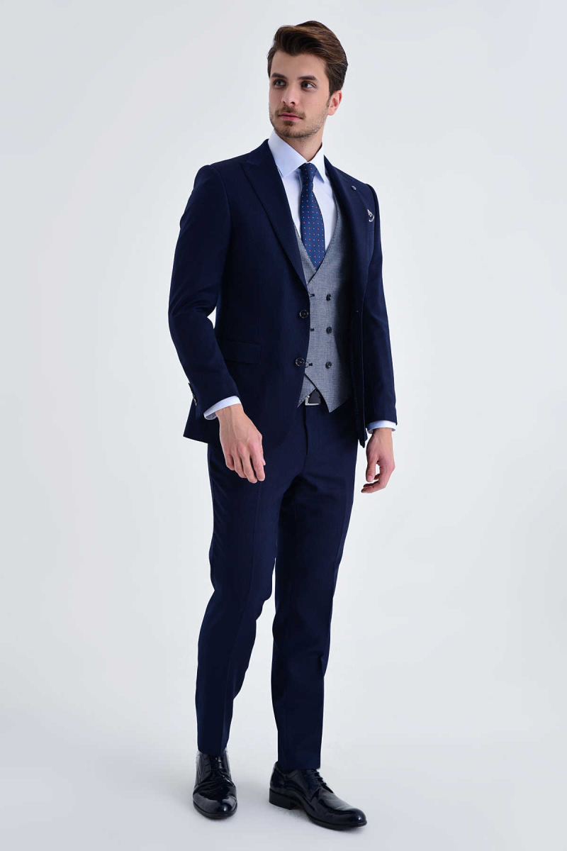 Yelekli Slim Fit Lacivert Takım Elbise | Hatem Saykı 33202019C010